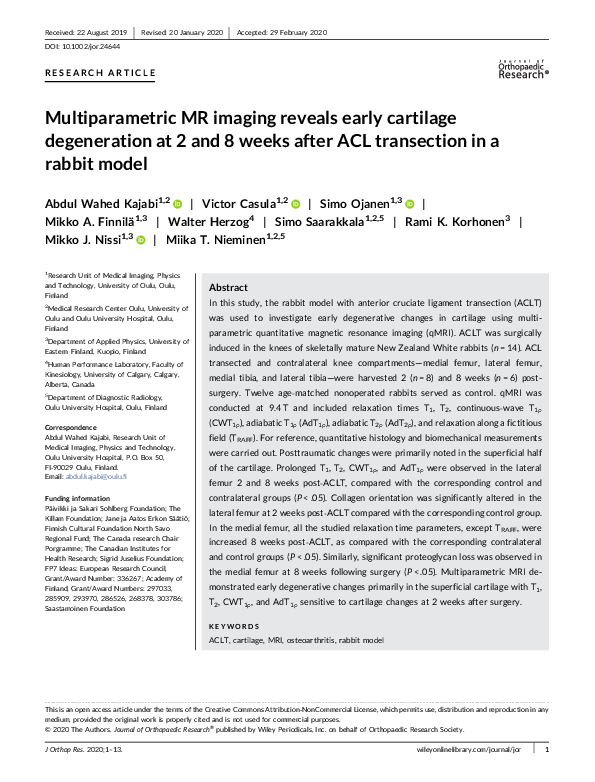 (PDF) Multiparametric MR imaging reveals early cartilage degeneration at 2 and 8 weeks after ACL ...