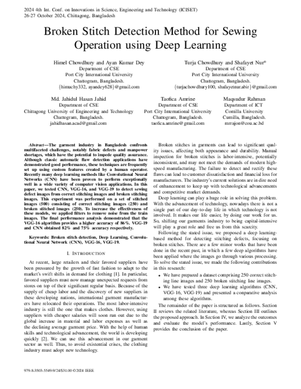 (PDF) Broken Stitch Detection using Deep Learning