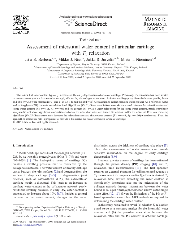 (PDF) Assessment of interstitial water content of articular cartilage ...