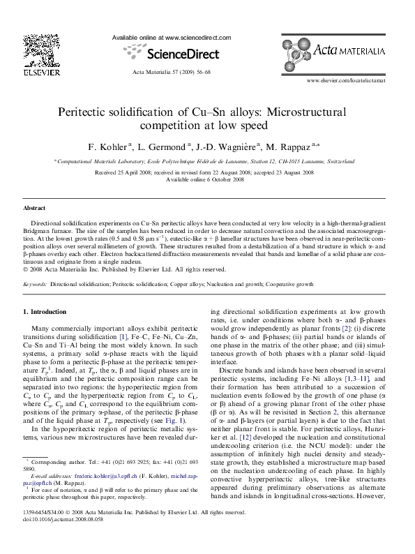 (PDF) Peritectic solidification of Cu–Sn alloys: Microstructural ...