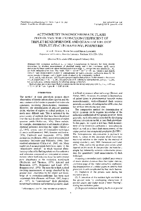 (PDF) Actinometry in Monochromatic Flash Photolysis: The Extinction ...