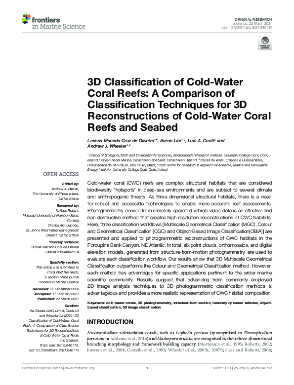 (PDF) 3D Classification of Cold-Water Coral Reefs: A Comparison of Classification Techniques for ...