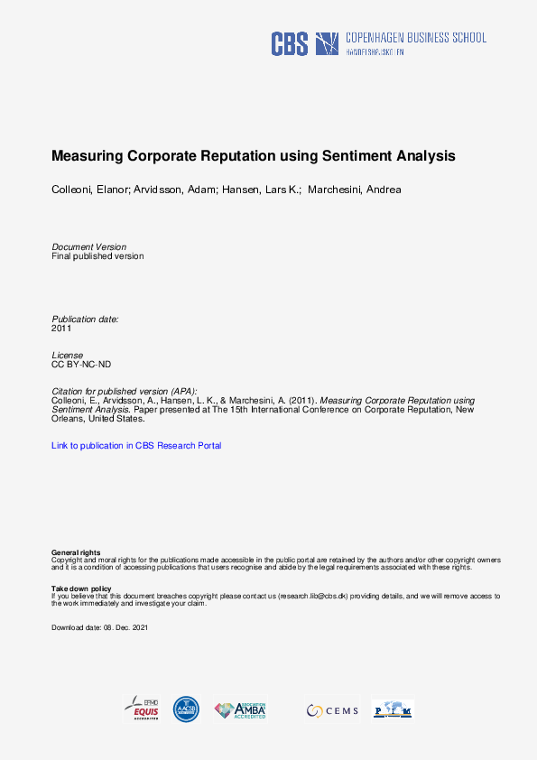 (PDF) Measuring Corporate Reputation using Sentiment Analysis