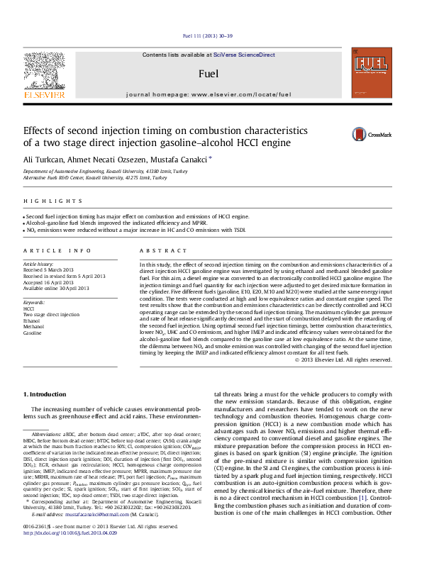 (PDF) Effects of second injection timing on combustion characteristics ...