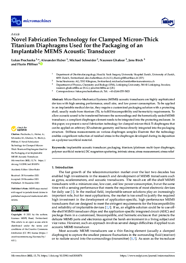 (PDF) Novel Fabrication Technology for Clamped Micron-Thick Titanium ...