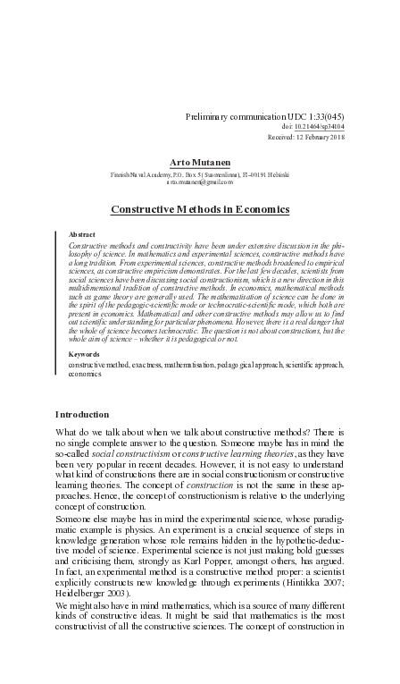 (PDF) Constructive Methods in Economics