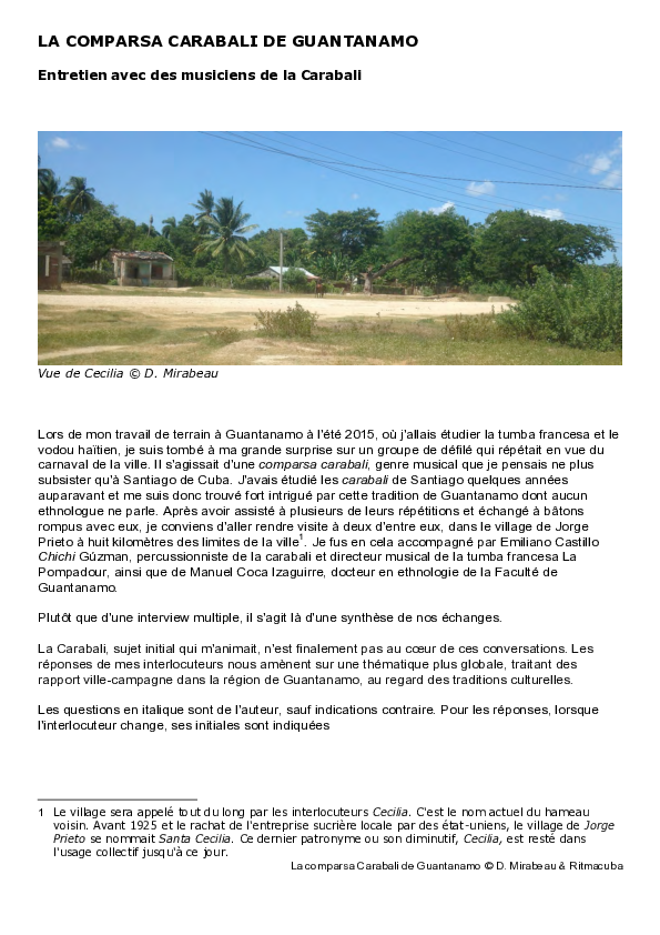 (PDF) LA COMPARSA CARABALI DE GUANTANAMO Entretien avec des musiciens ...