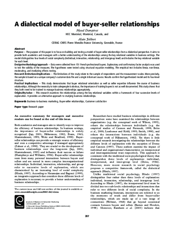 (PDF) A dialectical model of buyer‐seller relationships