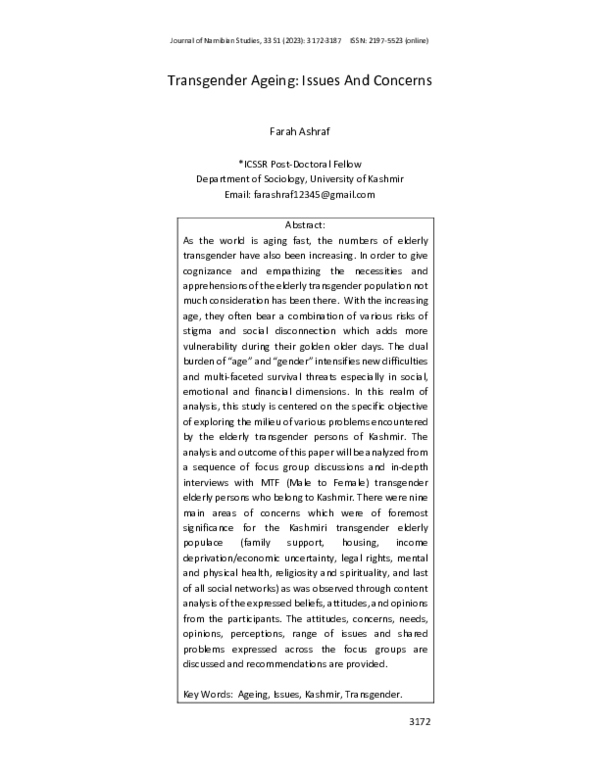 (PDF) Transgender Ageing: Issues And Concerns