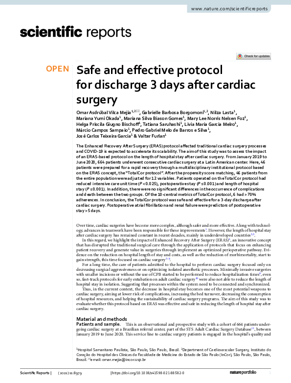 (PDF) Safe and effective protocol for discharge 3 days after cardiac ...