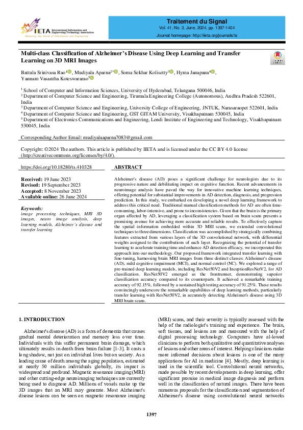 (PDF) Multi-class Classification of Alzheimer’s Disease Using Deep Learning and Transfer ...