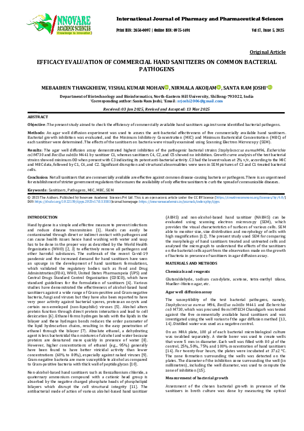 (PDF) EFFICACY EVALUATION OF COMMERCIAL HAND SANITIZERS ON COMMON ...
