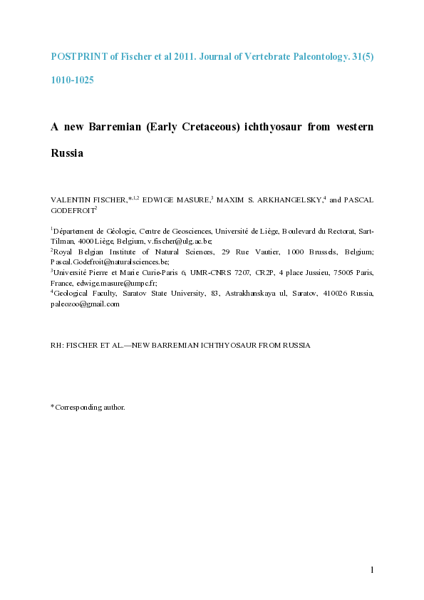 (PDF) A new Barremian (Early Cretaceous) ichthyosaur from western Russia