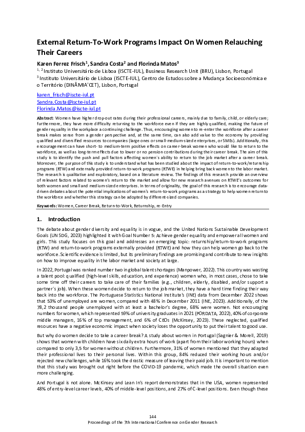 (PDF) External Return-To-Work Programs Impact On Women Relauching Their Careers