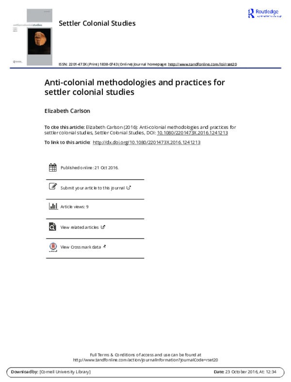 (PDF) Anti-colonial methodologies and practices for settler colonial ...