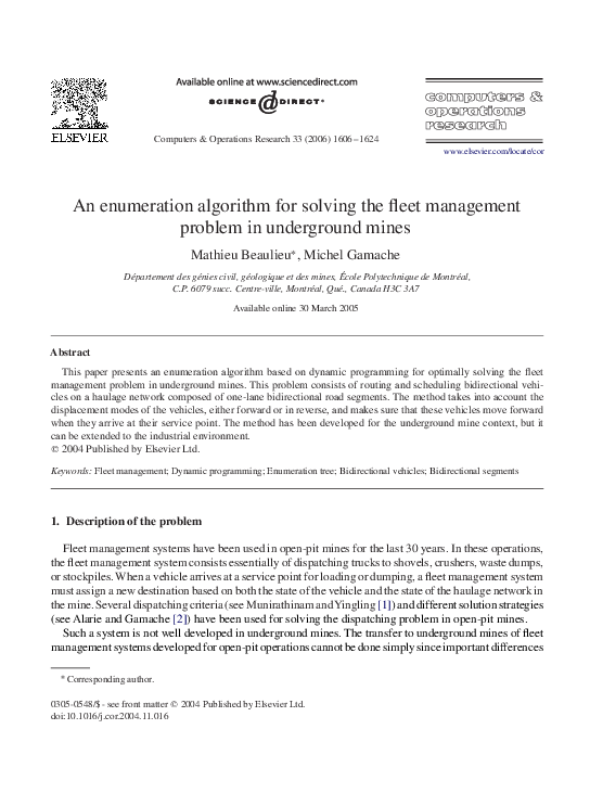 (PDF) An Enumeration Algorithm for Solving the Fleet Management Problem in Underground Mines