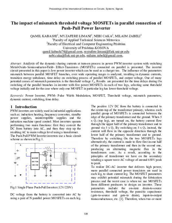 (PDF) The impact of mismatch threshold voltage MOSFETs in parallel connection of Push-Pull Power ...