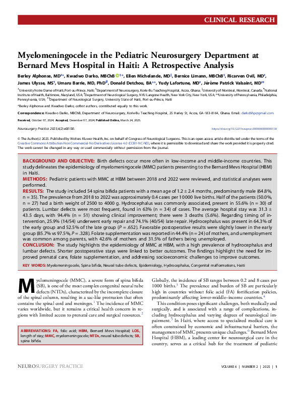 (PDF) Myelomeningocele in the Pediatric Neurosurgery Department at ...