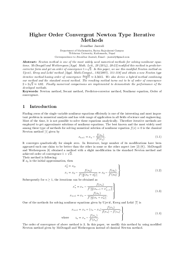 (PDF) Higher Order Convergent Newton Type Iterative Methods