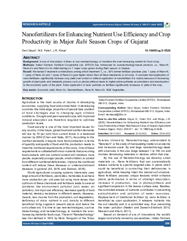 (PDF) Nanofertilizers for Enhancing Nutrient Use Efficiency and Crop ...
