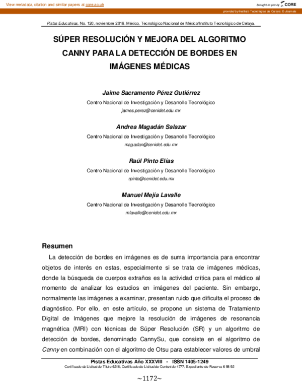 (PDF) Súper Resolución y Mejora Del Algoritmo Canny Para La Detección ...