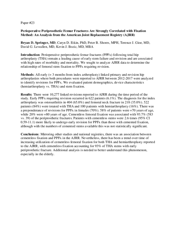(PDF) Perioperative Periprosthetic Femur Fractures are Strongly ...
