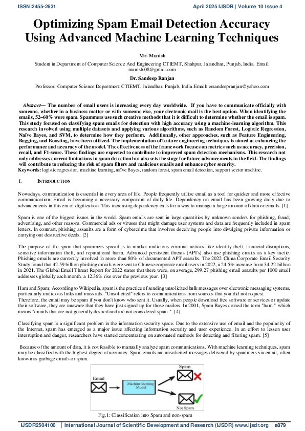 (PDF) Optimizing Spam Email Detection Accuracy Using Advanced Machine ...