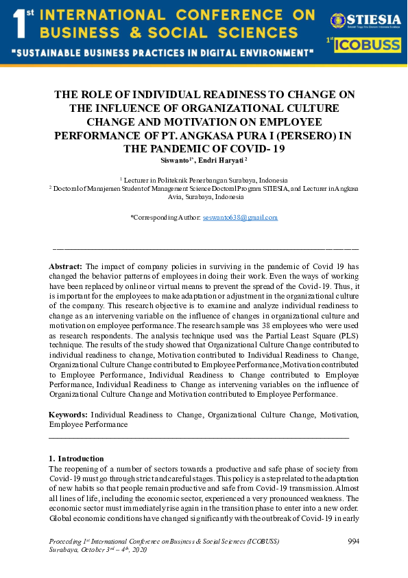 (PDF) THE ROLE OF INDIVIDUAL READINESS TO CHANGE ON THE INFLUENCE OF ...