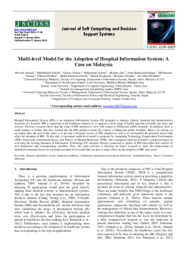 (PDF) Multi-level Model for the Adoption of Hospital Information System ...