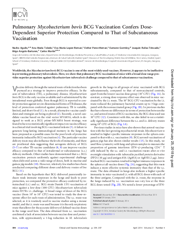 (PDF) Pulmonary Mycobacterium bovis BCG Vaccination Confers Dose ...