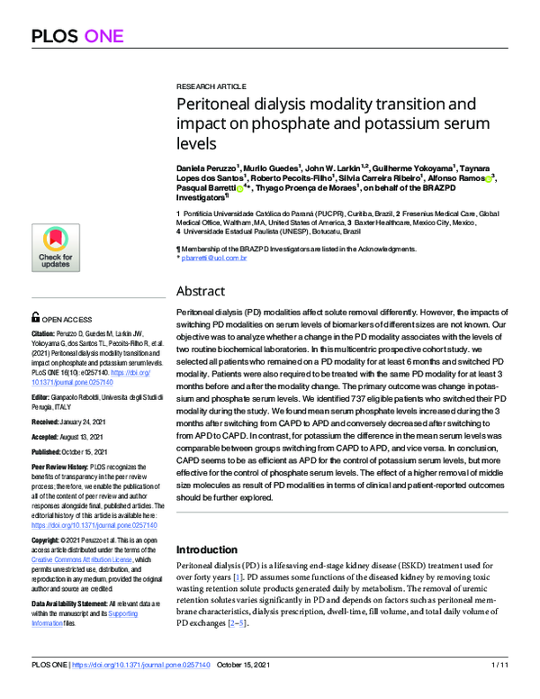 (PDF) Peritoneal dialysis modality transition and impact on phosphate ...