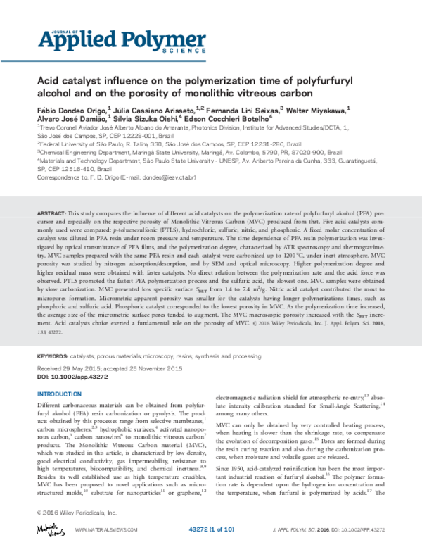 (PDF) Acid catalyst influence on the polymerization time of ...