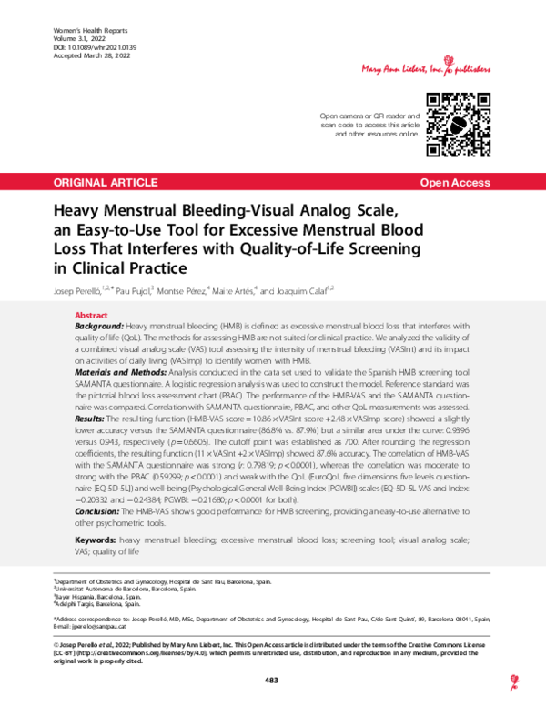 (PDF) Heavy Menstrual Bleeding-Visual Analog Scale, an Easy-to-Use Tool ...