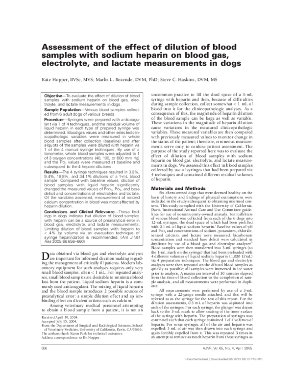 (PDF) Assessment of the effect of dilution of blood samples with sodium ...