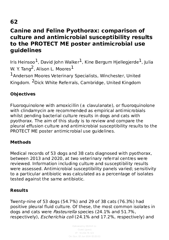 (PDF) Canine and Feline Pyothorax: comparison of culture and ...