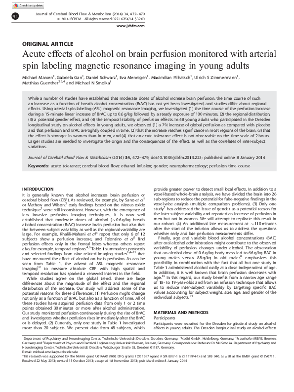 (PDF) Acute Effects of Alcohol on Brain Perfusion Monitored with ...