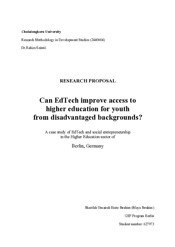 (PDF) Research Proposal: Can EdTech improve access to higher education for youth from ...