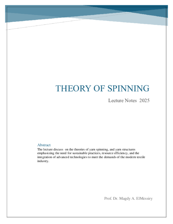 (PDF) THEORY OF SPINNING Lecture Notes 2025