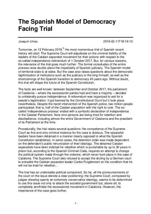 (PDF) The Spanish Model of Democracy Facing Trial