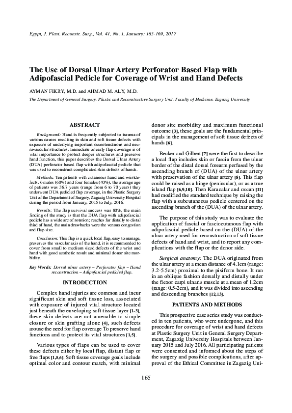 (PDF) The Use of Dorsal Ulnar Artery Perforator Based Flap with ...