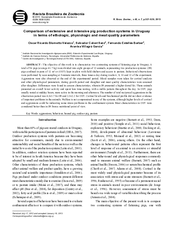 (PDF) Comparison of extensive and intensive pig production systems in ...