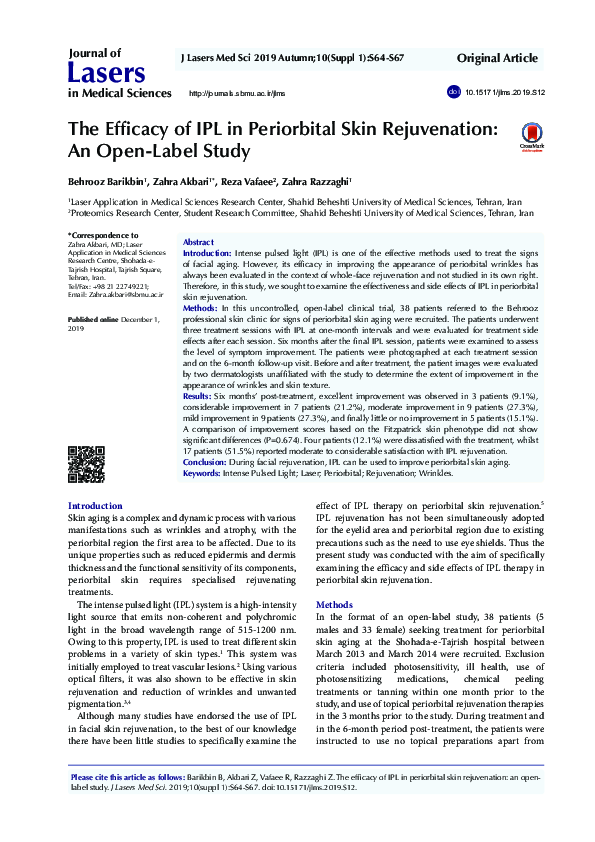 (PDF) The Efficacy of IPL in Periorbital Skin Rejuvenation: An Open ...