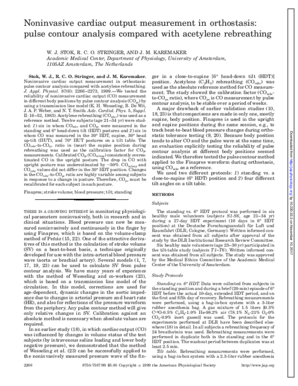 (PDF) Noninvasive cardiac output measurement in orthostasis: pulse contour analysis compared ...