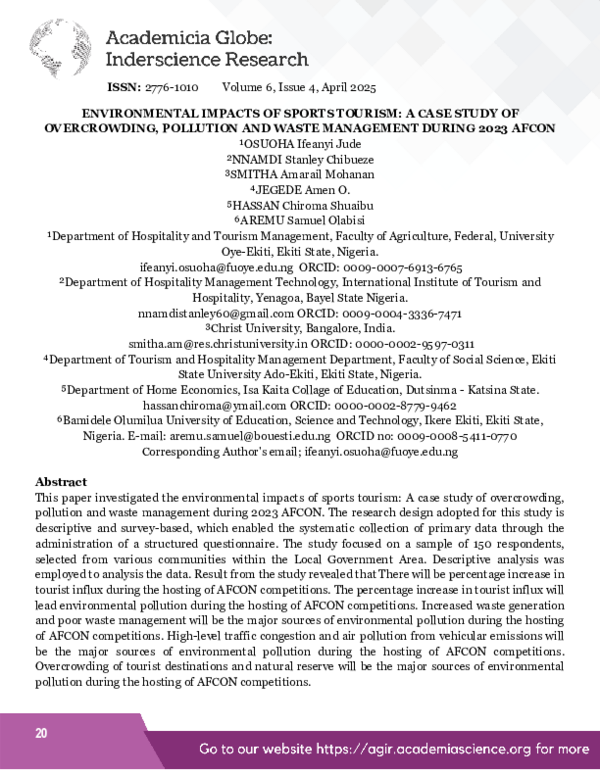 (PDF) ENVIRONMENTAL IMPACTS OF SPORTS TOURISM: A CASE STUDY OF ...
