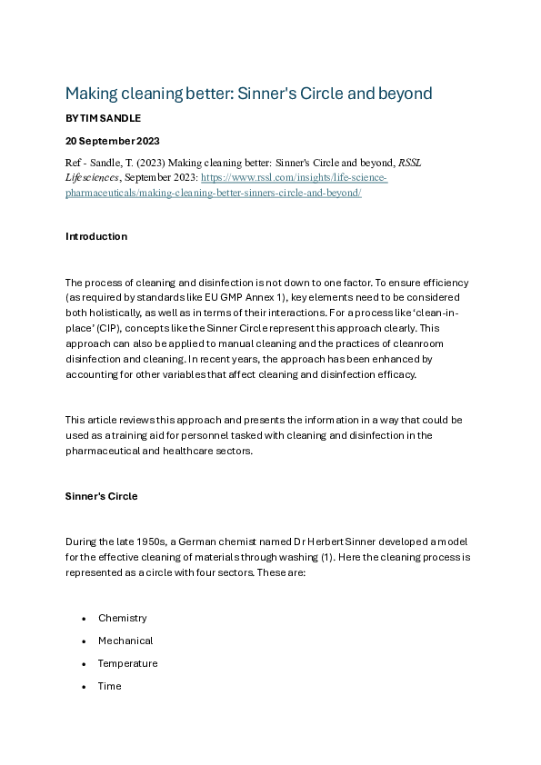 (PDF) Making cleaning better: Sinner's Circle and beyond