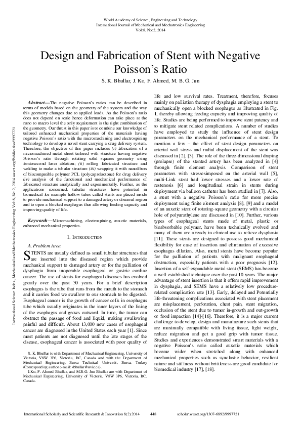 (PDF) Design And Fabrication Of Stent With Negative Poisson'S Ratio