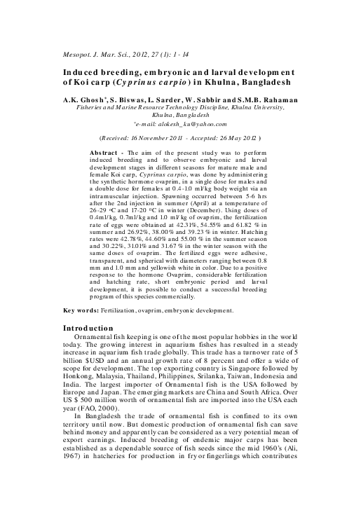 (PDF) Induced breeding, embryonic and larval development of Koi carp ...