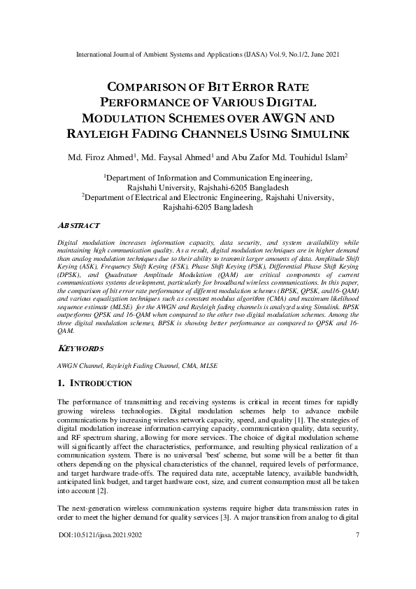 (PDF) Comparison of Bit Error Rate Performance of Various Digital Modulation Schemes over AWGN ...