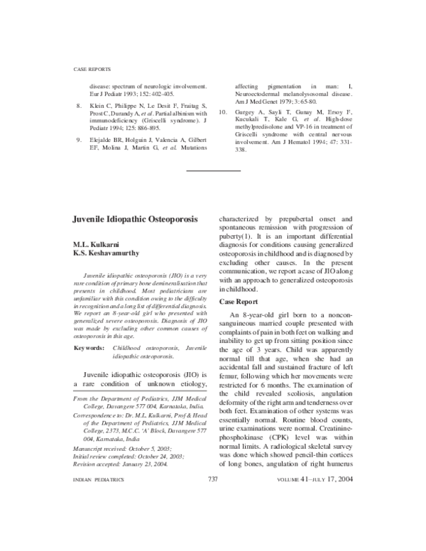 (PDF) Juvenile idiopathic osteoporosis