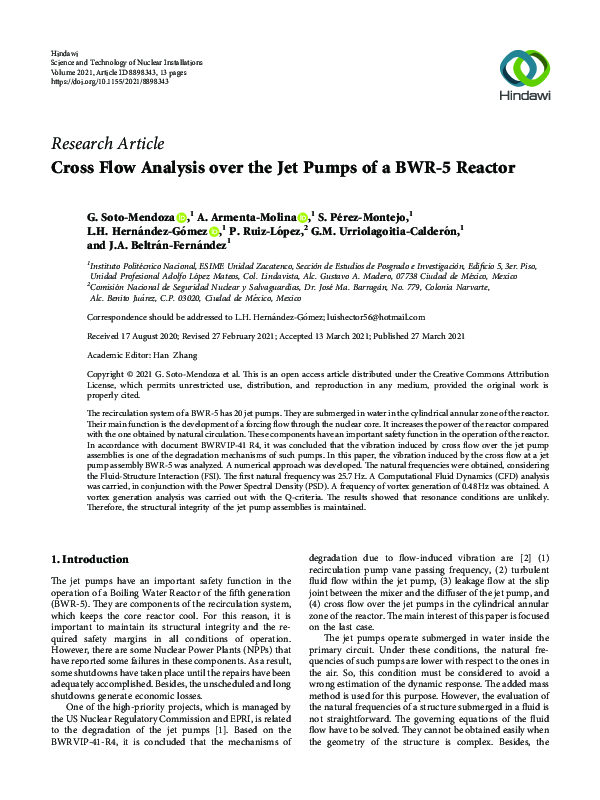 (PDF) Cross Flow Analysis over the Jet Pumps of a BWR-5 Reactor